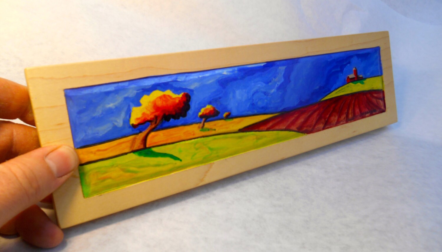 Farm Scene Oil Painting on Maple Wood, Red Barn Oil Painting, Farm ...
