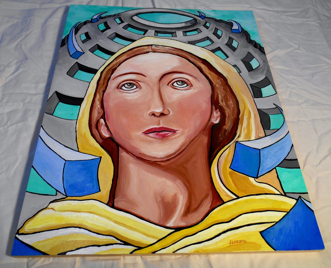 Original Virgin Mary Oil Painting on Wood, Surrealism Modern Catholic ...