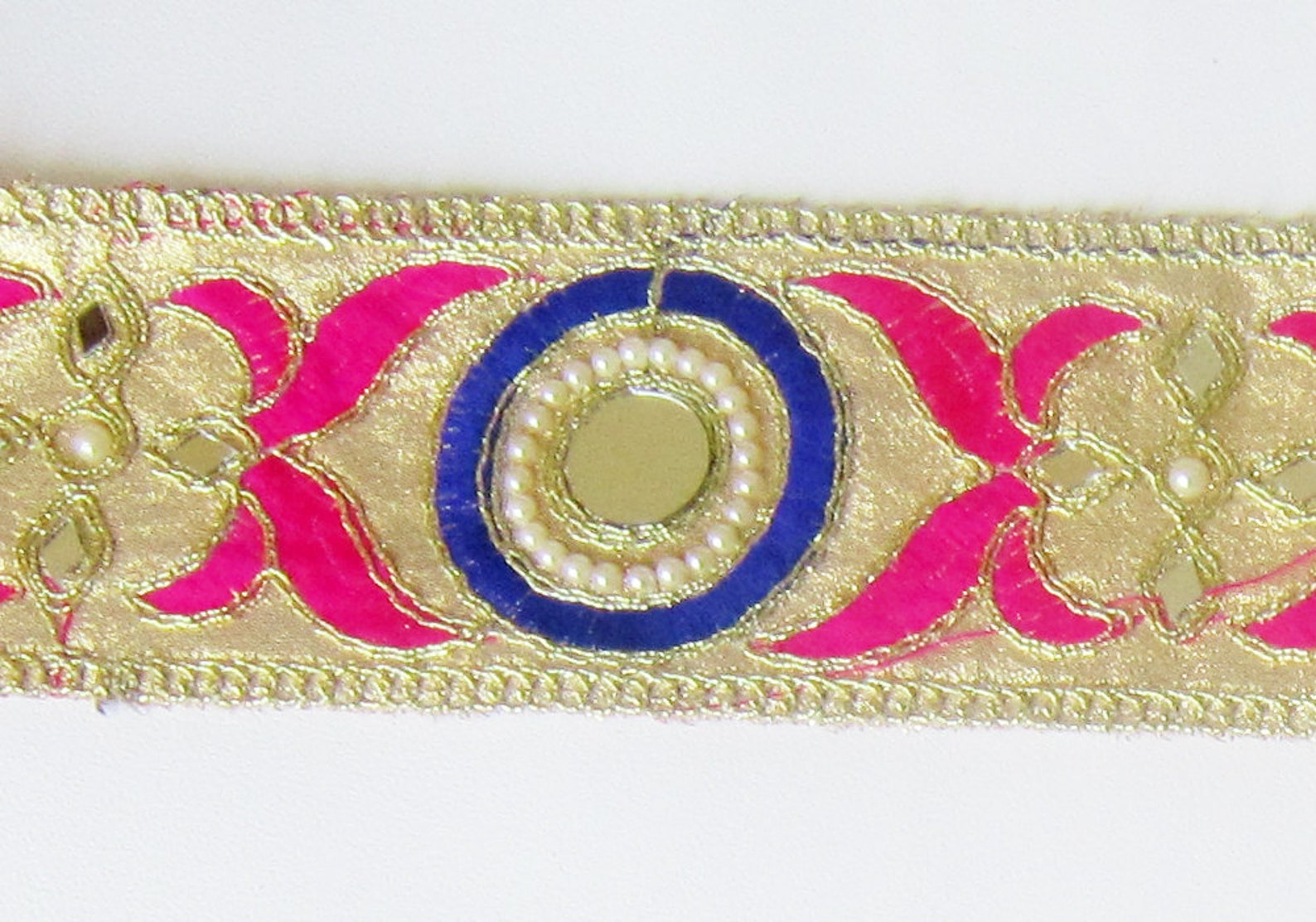 Indian Mirror and Beaded Lace, Trim Crafting 1 Yard, Indian Golden Net ...