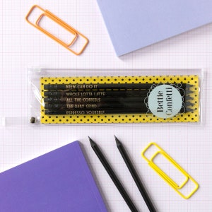 Printed Pencil, Coffee Lover Gift, Pencil Set, Stocking Filler, Foil ...