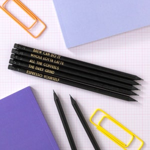 Printed Pencil, Coffee Lover Gift, Pencil Set, Stocking Filler, Foil ...