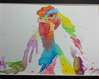 Frizzle Rooster Original Watercolor Painting | Etsy