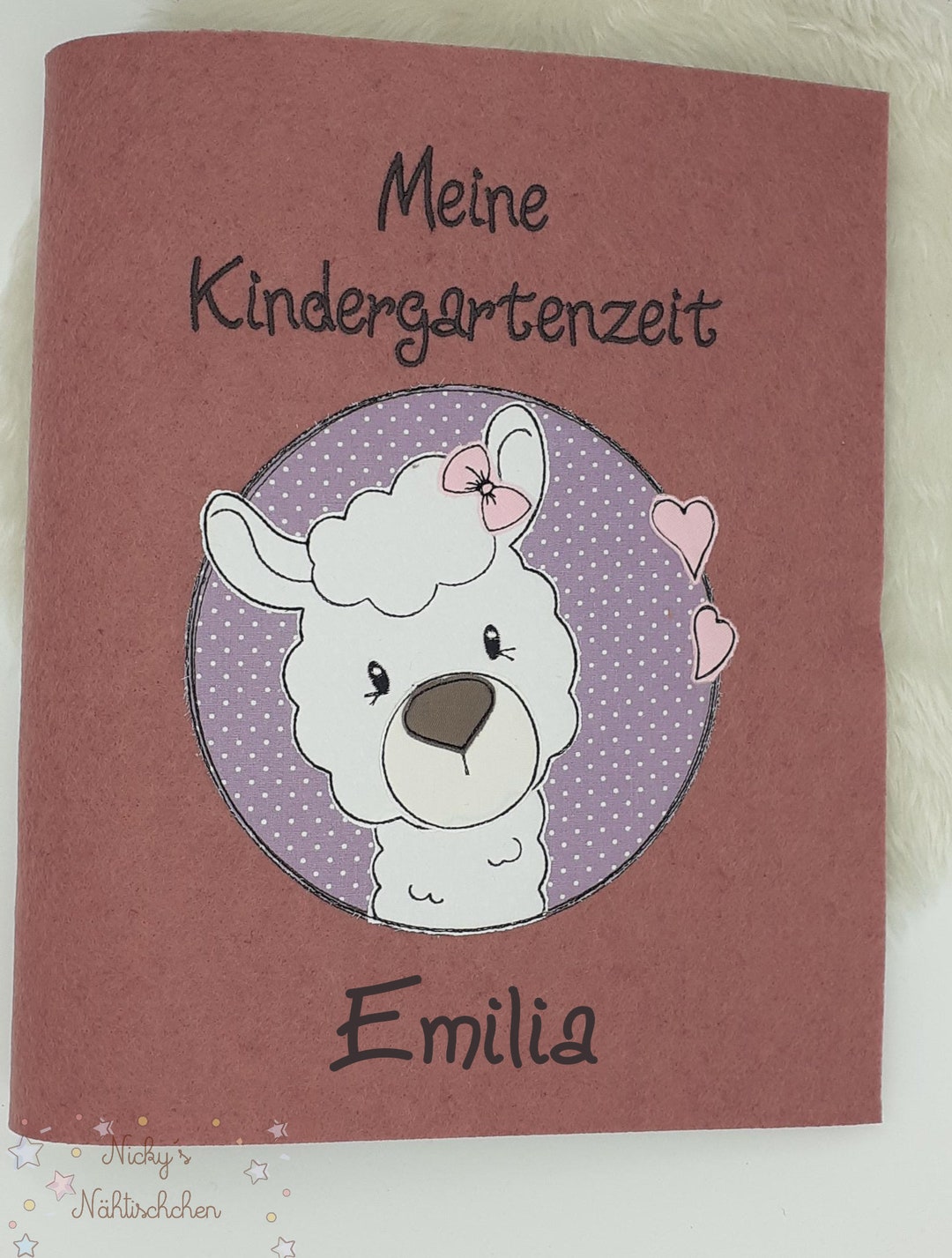 Kindergarten Folder Folder Portfolio With Doodle Embroidery Llama Girl ...