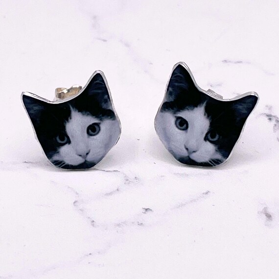 Cat Stud Earrings Black and White Cat Earrings Kitten Earrings Cat Gift Cute Cat Earrings Cat Stud Earrings Etsy UK