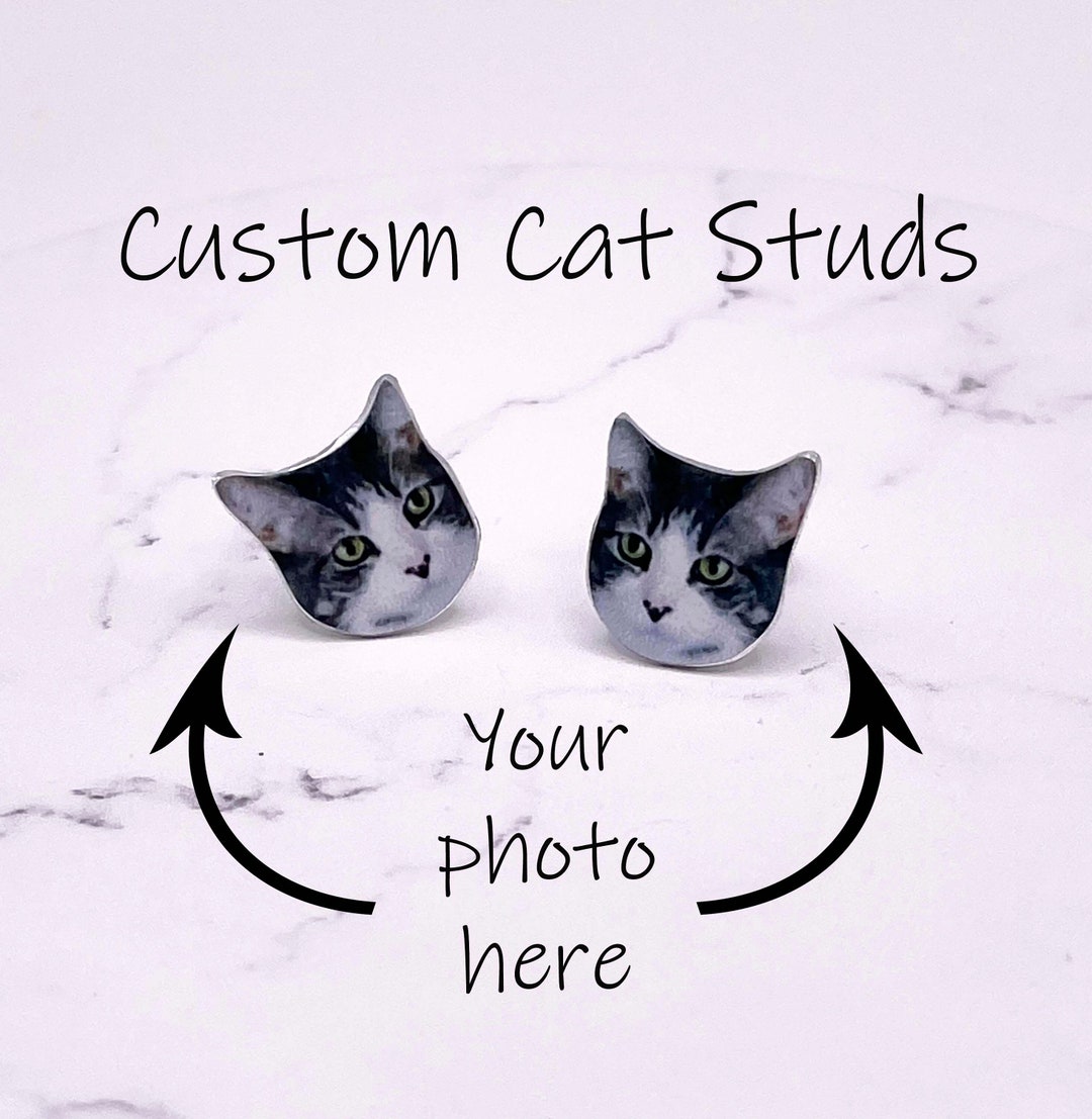 Cat Photo Earrings - Custom Cat Studs - Custom Cat Pet Earrings ...