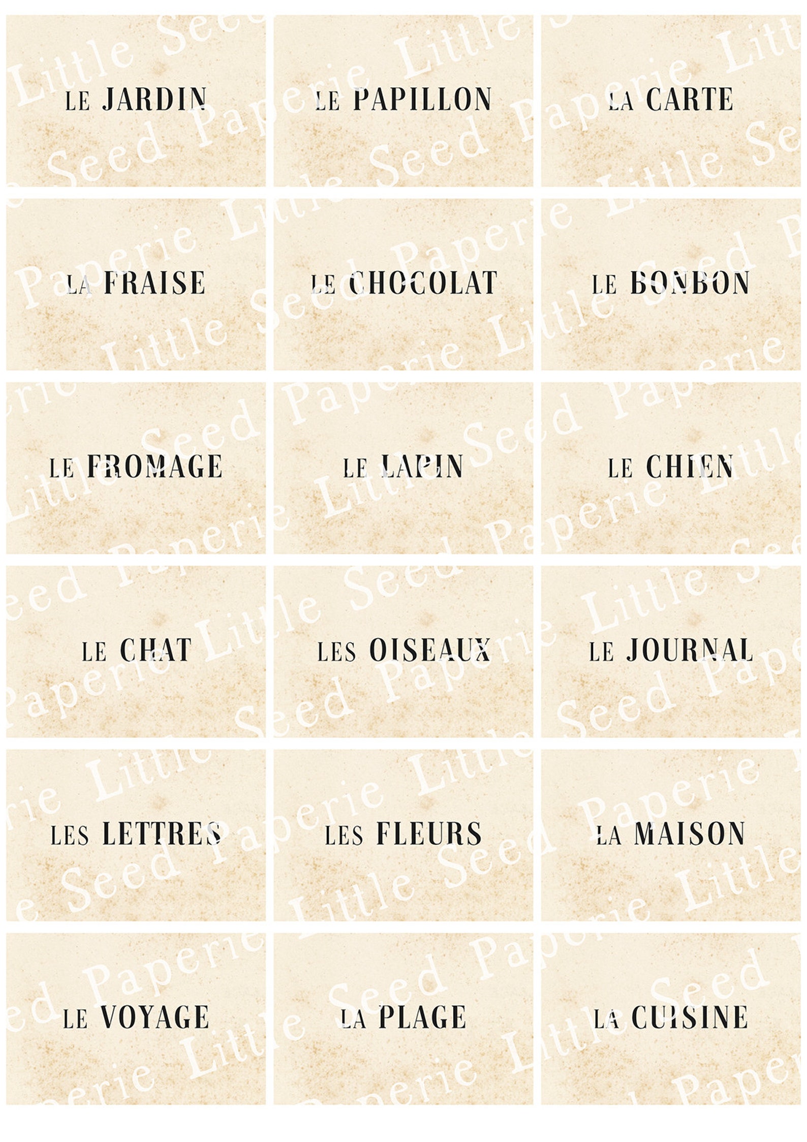 Faux Vintage French Vocab Cards Digital Download Vintage - Etsy UK