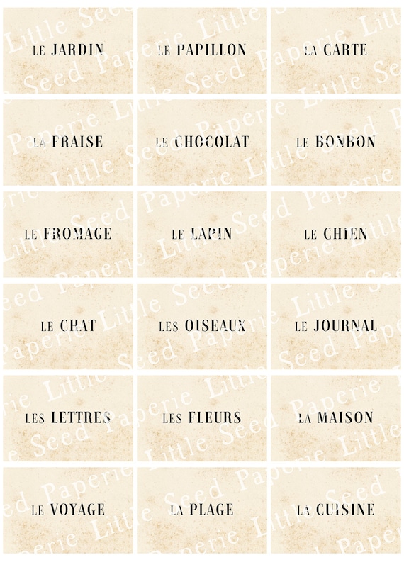 Faux Vintage French Vocab Cards Digital Download Vintage | Etsy UK