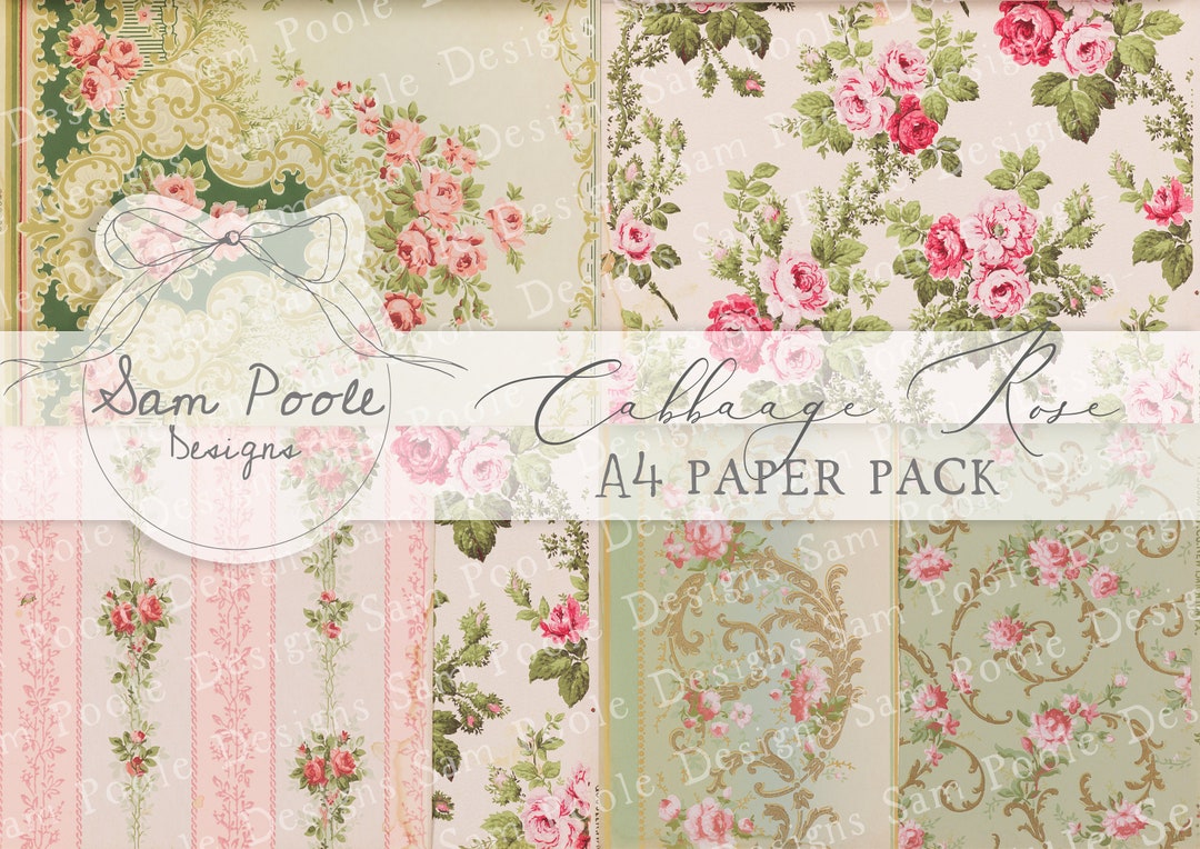 Cabbage Rose Wallpaper Kit Vintage Junk Journal A4 Paper Collection ...