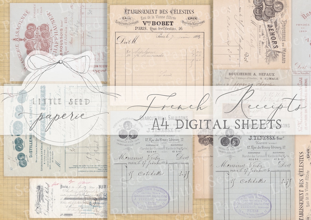 French Receipts A4 Paper Collection - Digital Download - Vintage Papers ...