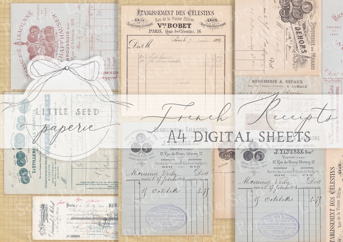 French Receipts A4 Paper Collection - Digital Download - Vintage Papers ...