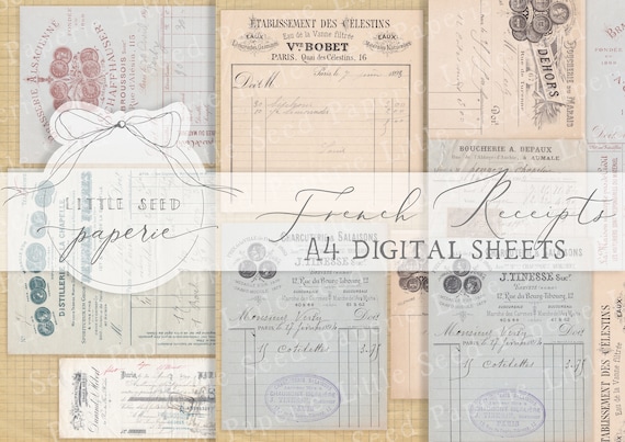 French Receipts A4 Paper Collection Digital Download - Etsy
