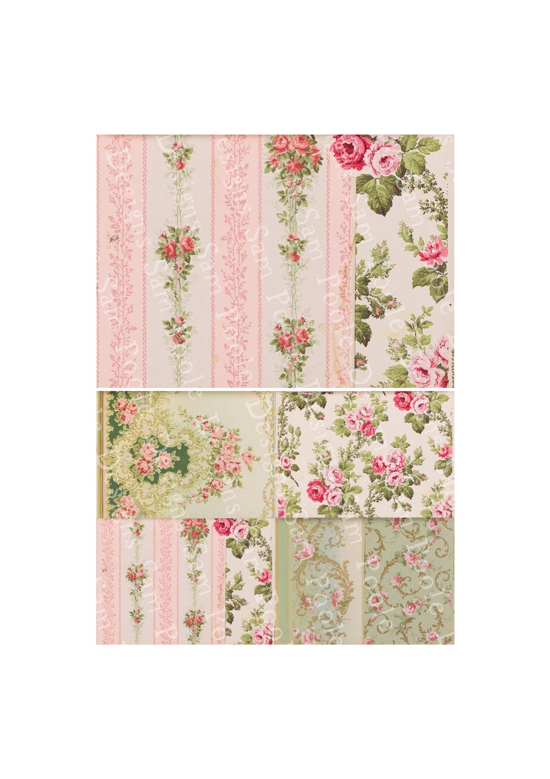 Cabbage Rose Wallpaper Kit Vintage Junk Journal A4 Paper Collection ...