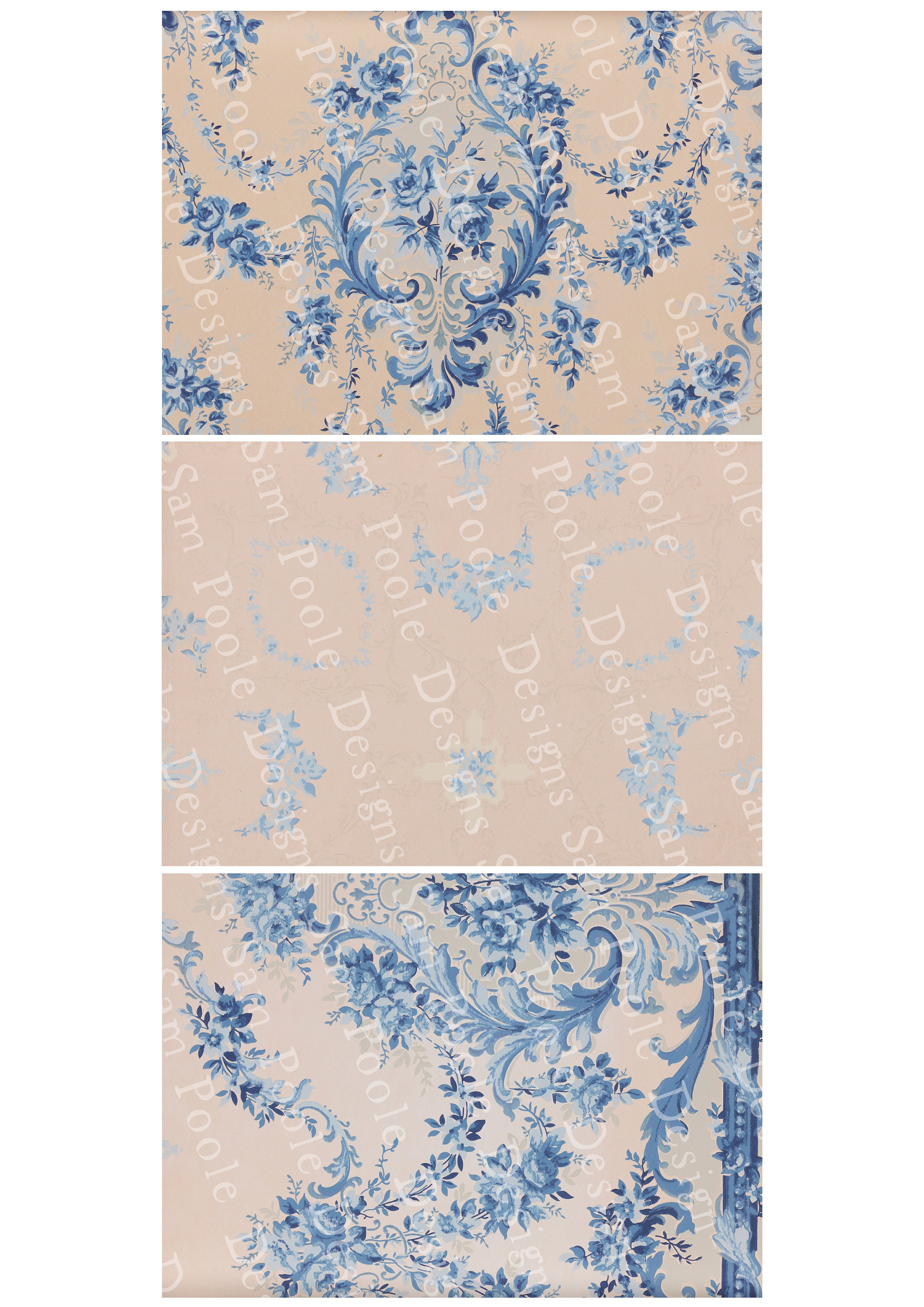 French Blue Wallpaper Kit Vintage Junk Journal A4 Paper Collection ...