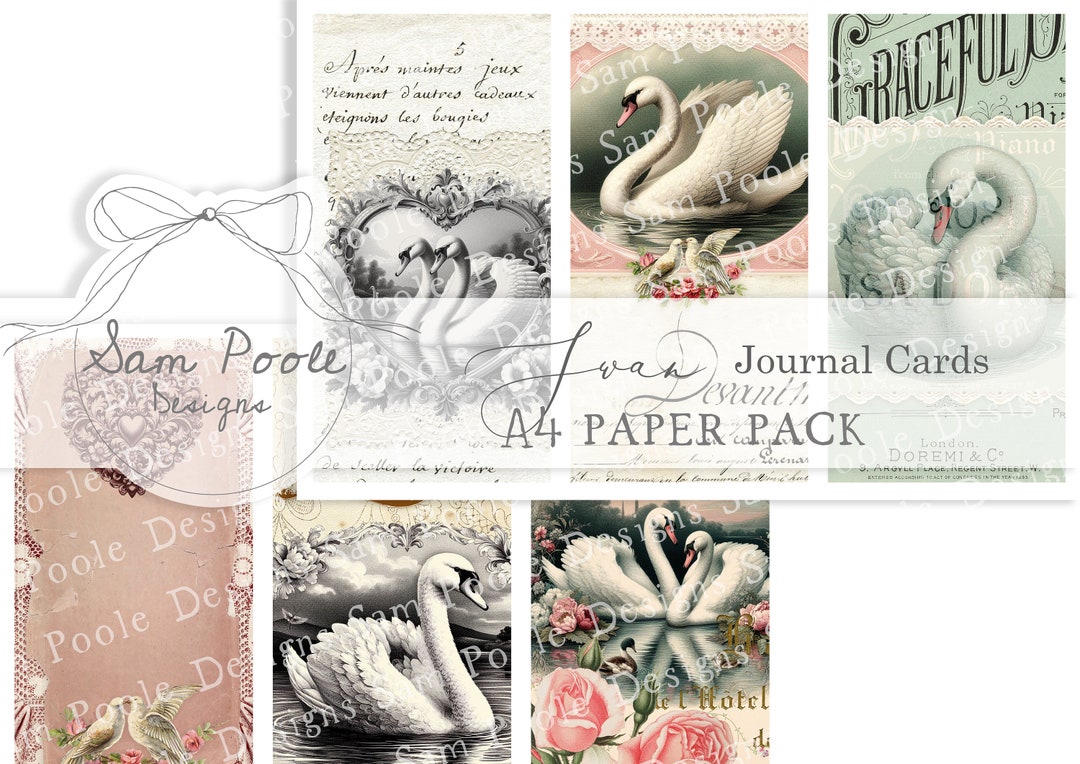 Swan Journal Cards Vintage Junk Journal A4 Paper Collection - Digital ...