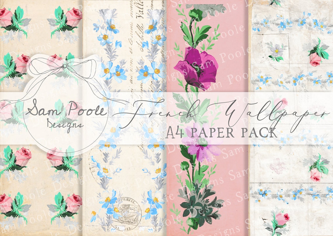 French Wallpapers Kit Vintage Junk Journal A4 Paper Collection ...