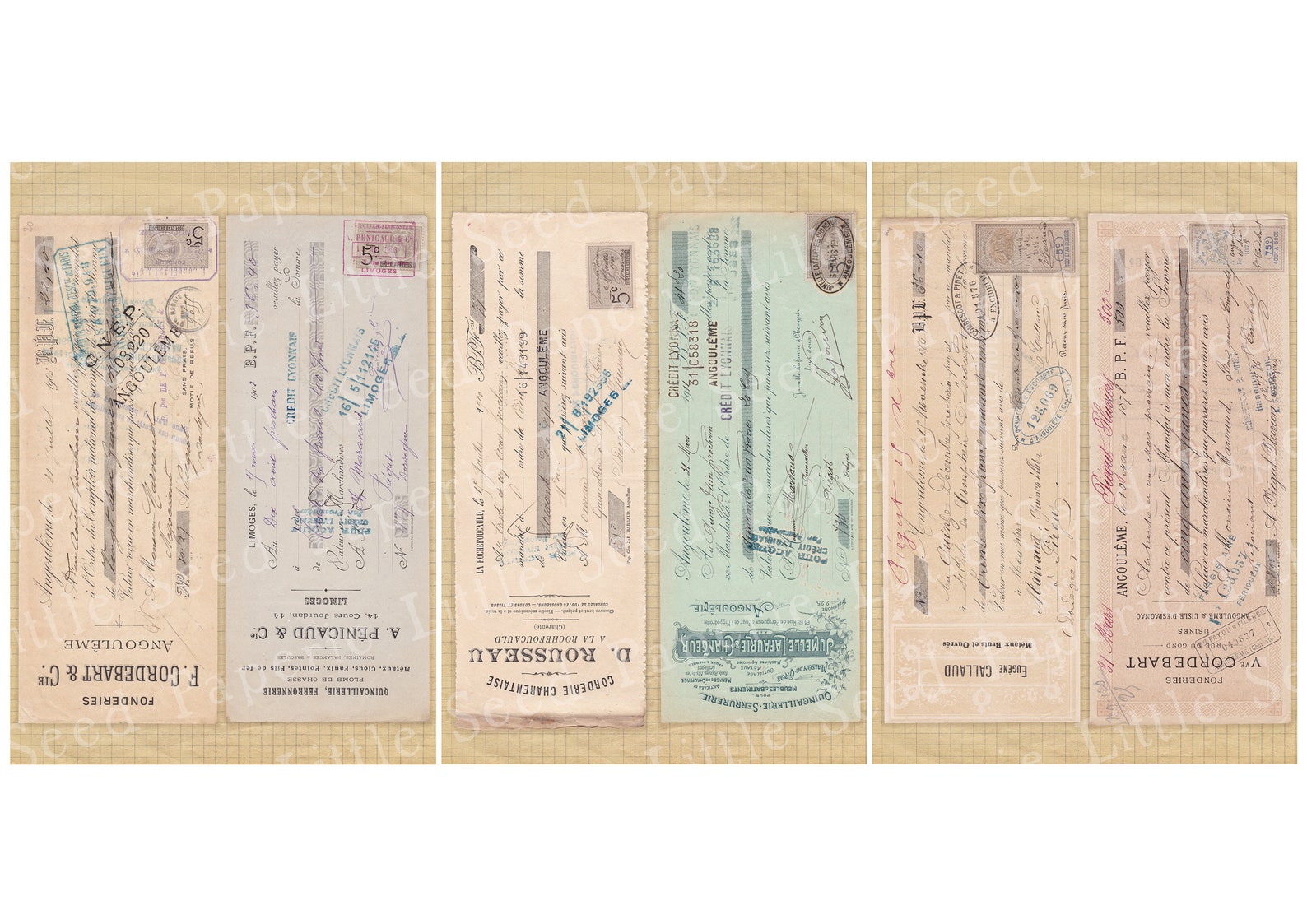 Vintage 'french Invoice Slips' A4 Paper Collection - Digital Download ...