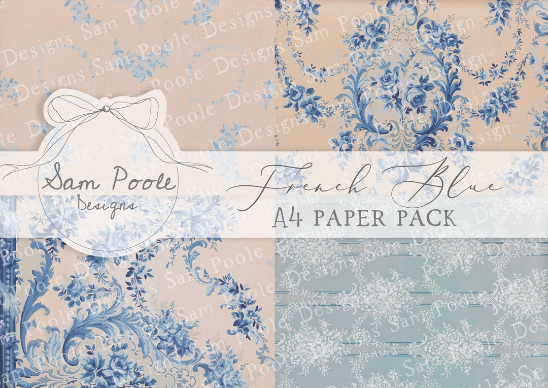 French Blue Wallpaper Kit Vintage Junk Journal A4 Paper Collection ...