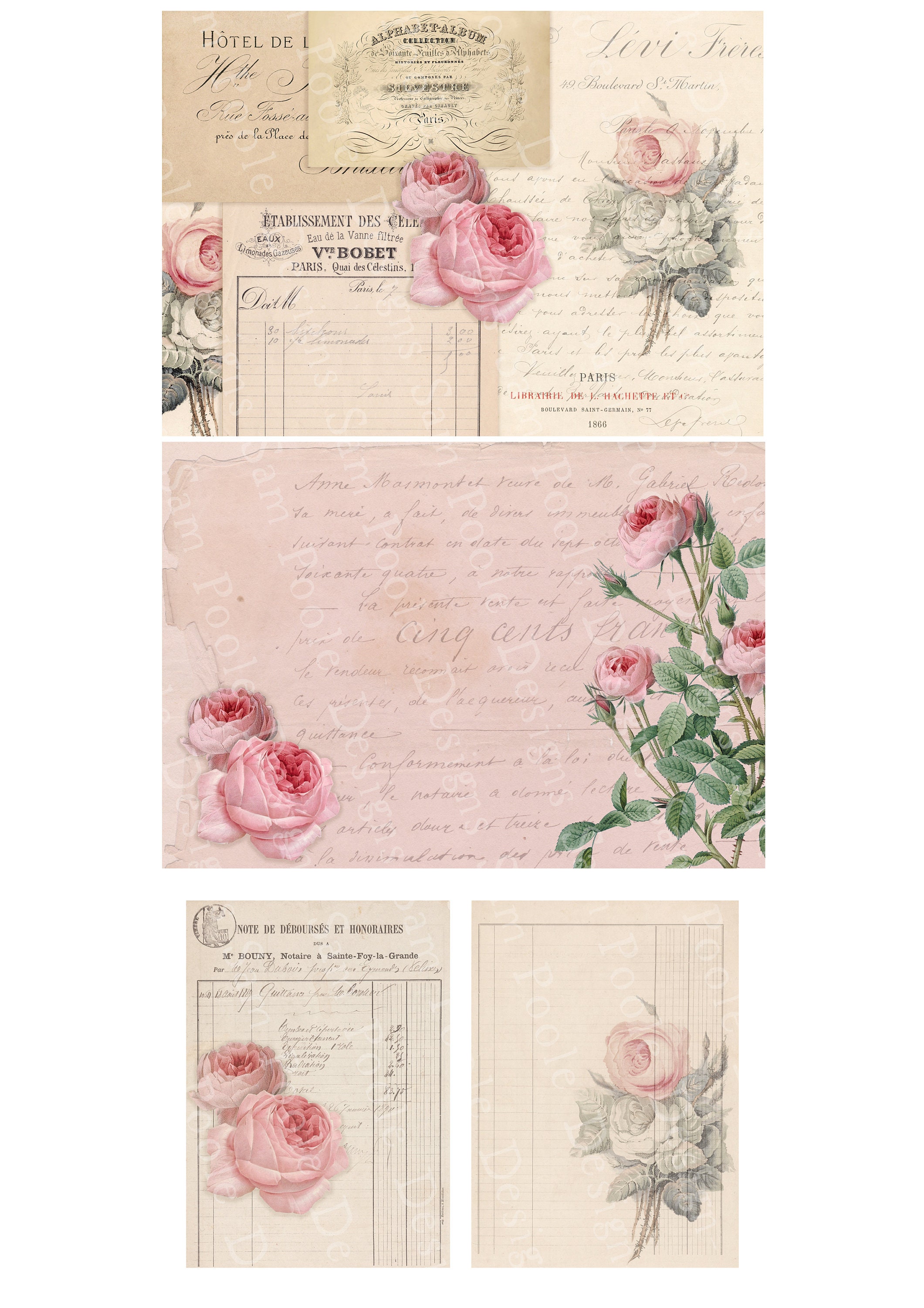 French Rose Shabby Chic Junk Journal A4 Paper Collection - Digital ...