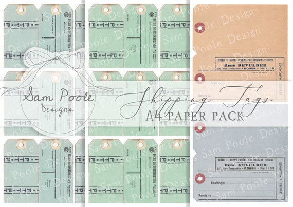 Vintage French Shipping Tags A4 Paper Collection Digital - Etsy