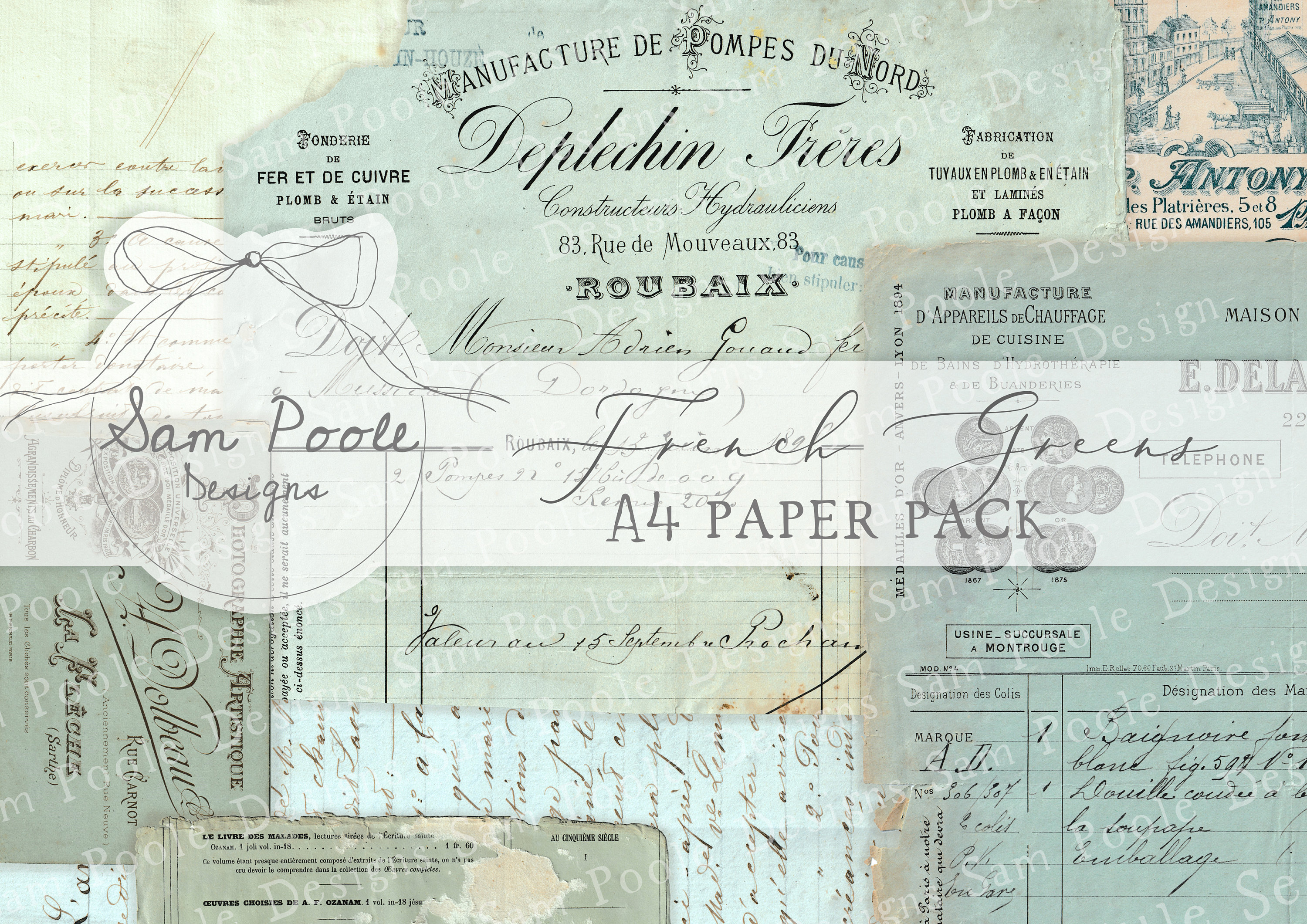 French Greens Kit Vintage Junk Journal A4 Paper Collection - Digital ...