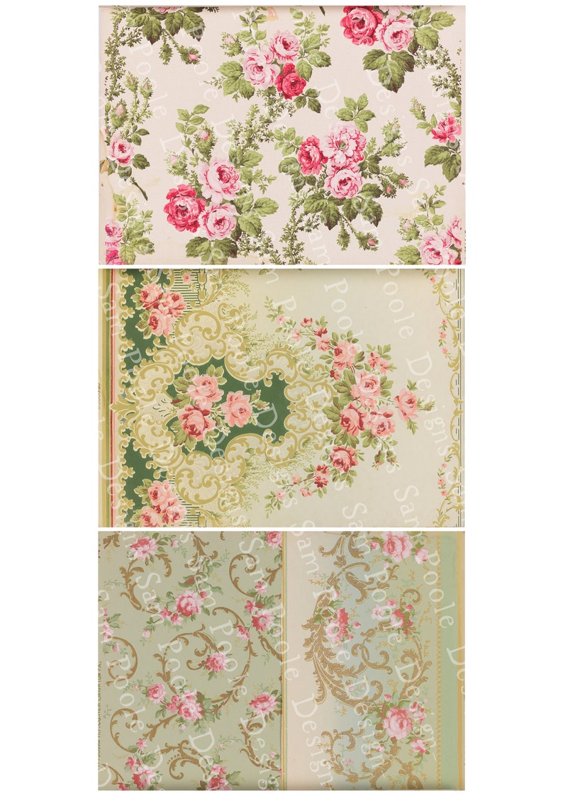 Cabbage Rose Wallpaper Kit Vintage Junk Journal A4 Paper Collection ...