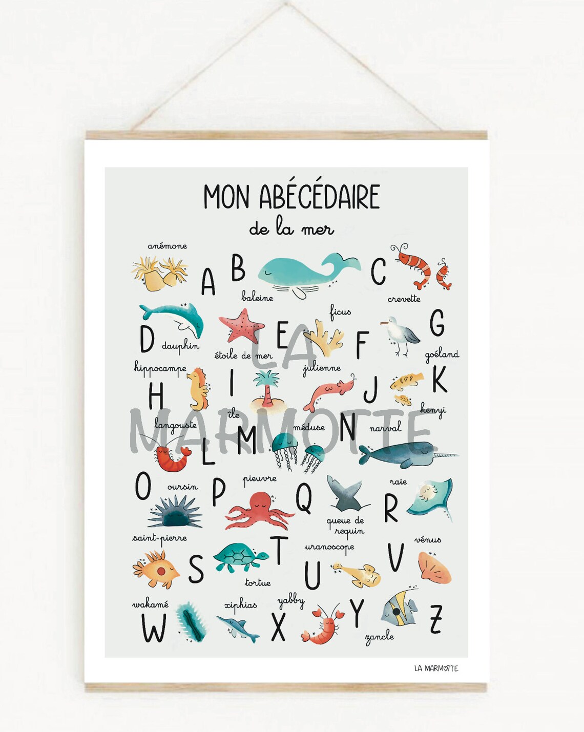 Mon abécédaire de la mer illustration enfant personnalisable | Etsy