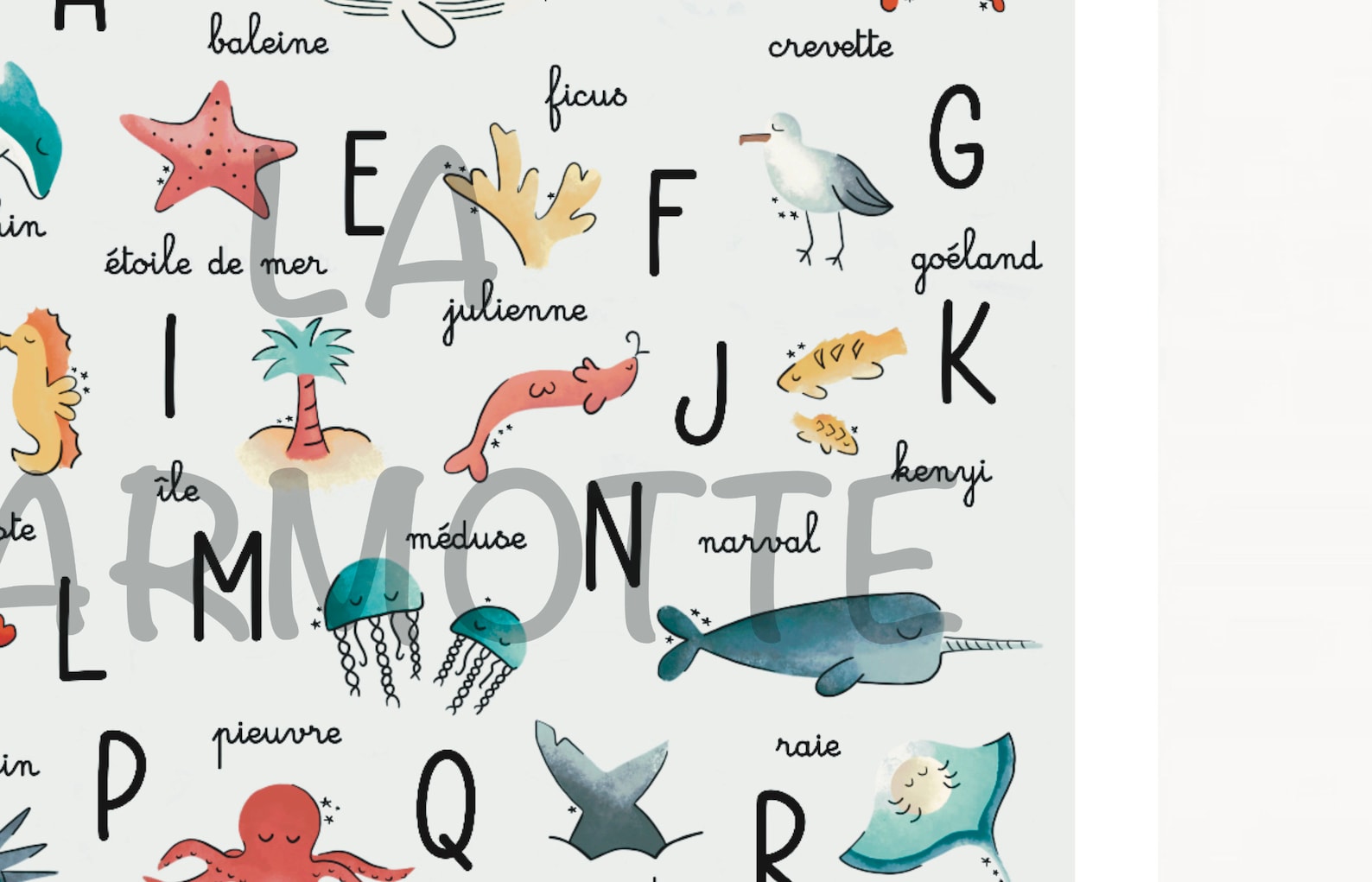 Mon abécédaire de la mer illustration enfant personnalisable | Etsy