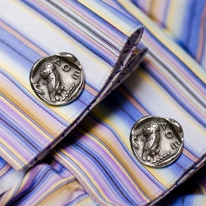 925 Sterling Silver Owl Coin Cufflinks, Sterling Silver Greek Athena's ...