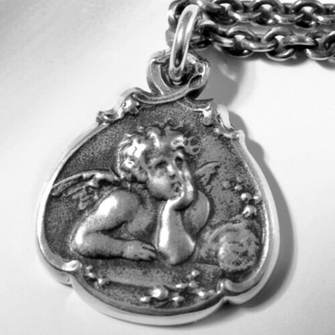Sterling Silver Cherub Charm Pendant Necklace, Sterling Silver Guardian ...