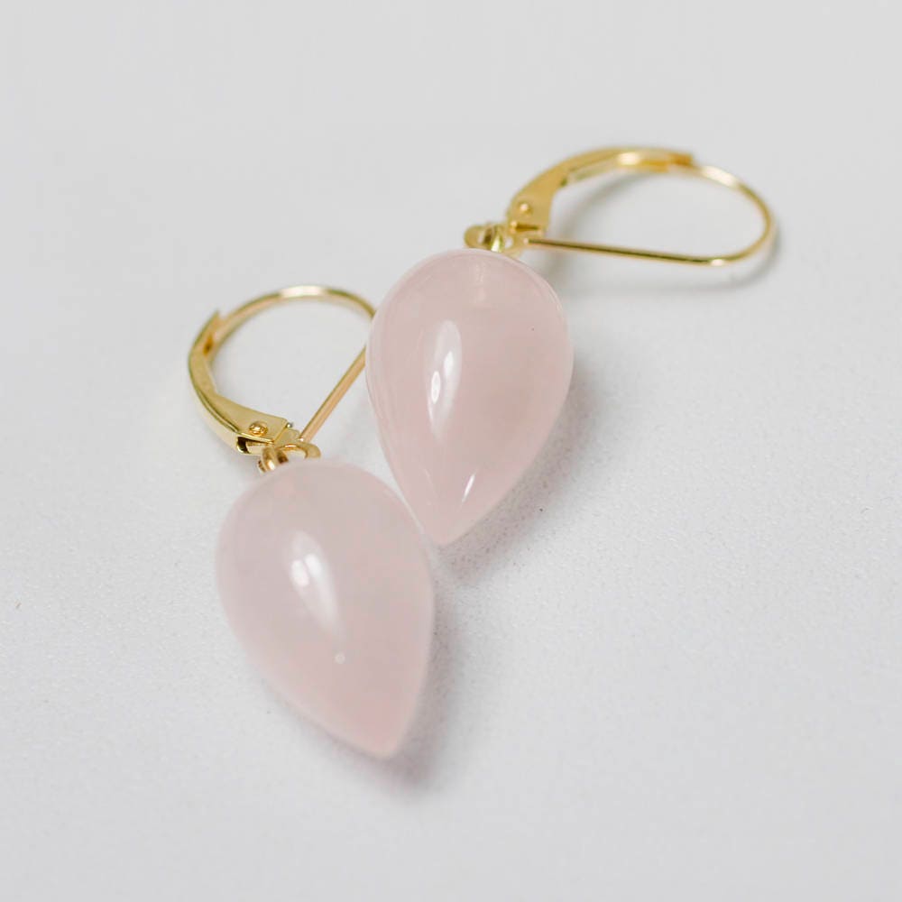 Solid Gold Rose Quartz Earrings 18K Rose Quartz Earrings 14K - Etsy