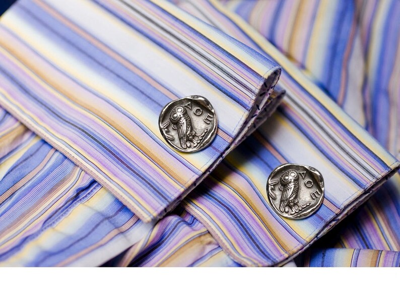 925 Sterling Silver Owl Coin Cufflinks Sterling Silver Greek | Etsy