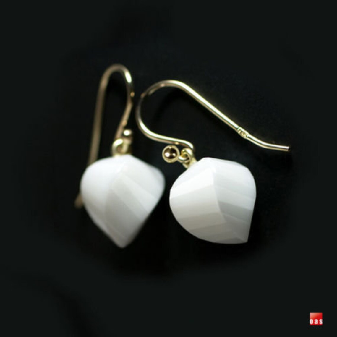 18K 14K Solid Gold Earrings, White Snow Jade Earrings, White Jade ...
