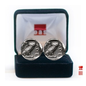 925 Sterling Silver Owl Coin Cufflinks, Sterling Silver Greek Athena's ...