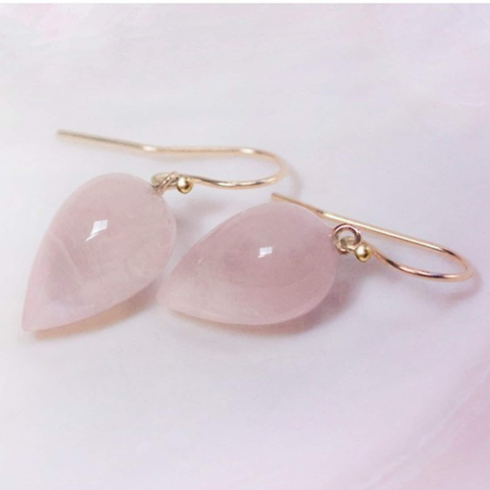 Solid Gold Rose Quartz Earrings 18K Rose Quartz Earrings 14K - Etsy