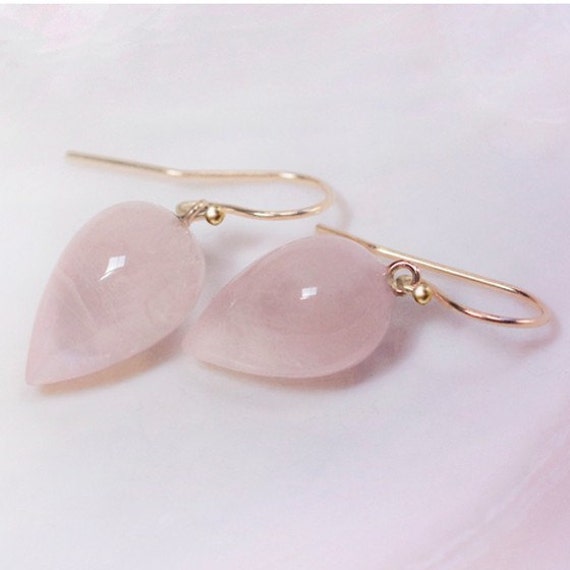 Solid Gold Rose Quartz Earrings 18K Rose Quartz Earrings 14K | Etsy