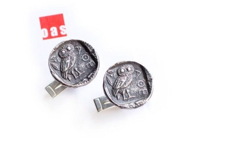 925 Sterling Silver Owl Coin Cufflinks, Sterling Silver Greek Athena's ...