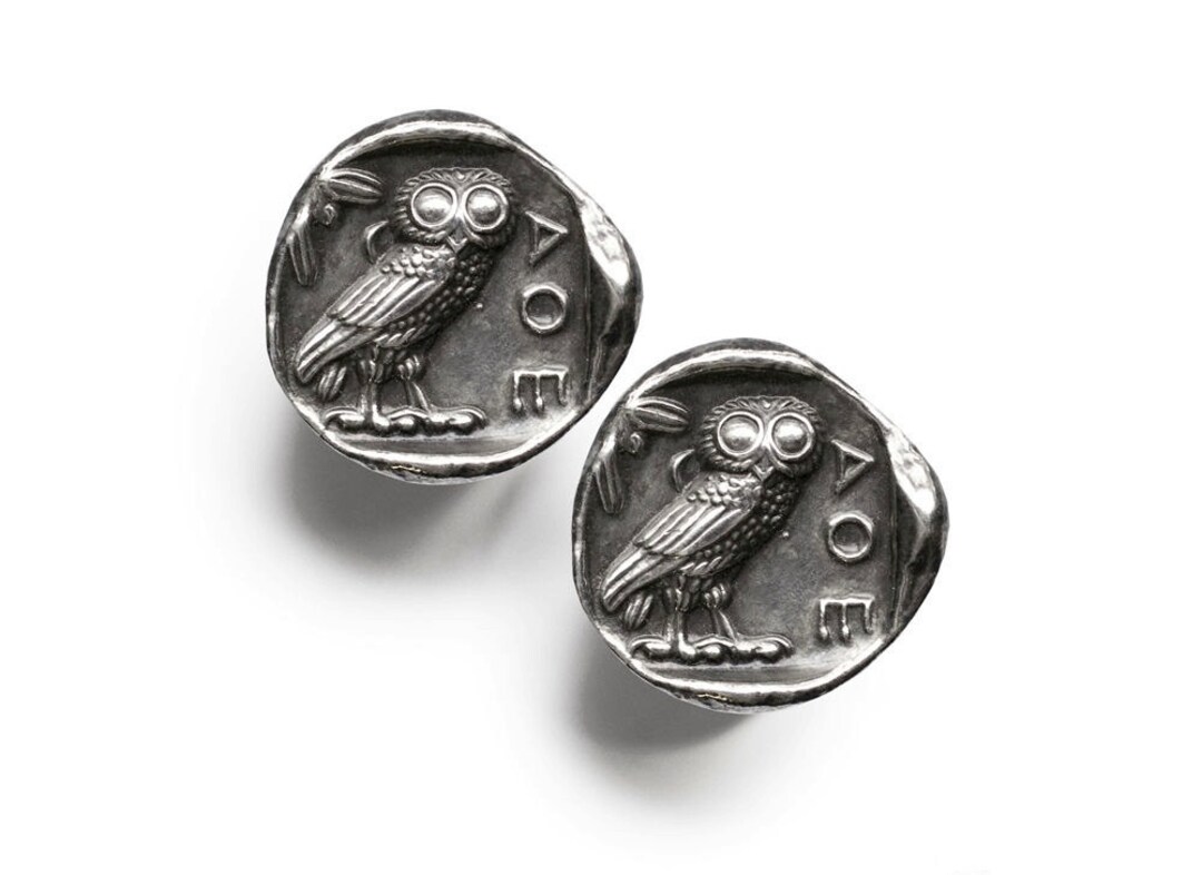925 Sterling Silver Owl Coin Cufflinks, Sterling Silver Greek Athena's ...