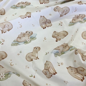 Capybara Cotton Fabric by the Yard, Premium Cotton Fabric, Digital ...