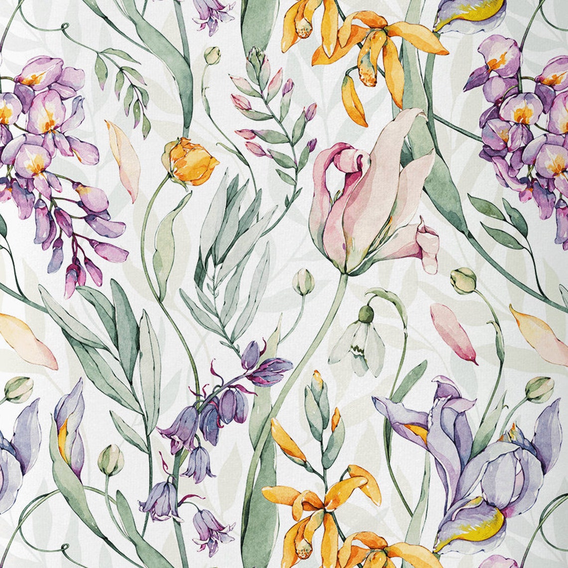 Watercolor Spring Flowers Cotton Fabric Premium Nursery - Etsy