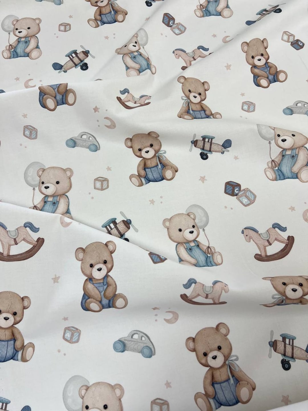 Cotton Fabric Teddy Bear Cotton Fabric by the Yard, Watercolor Woodland ...