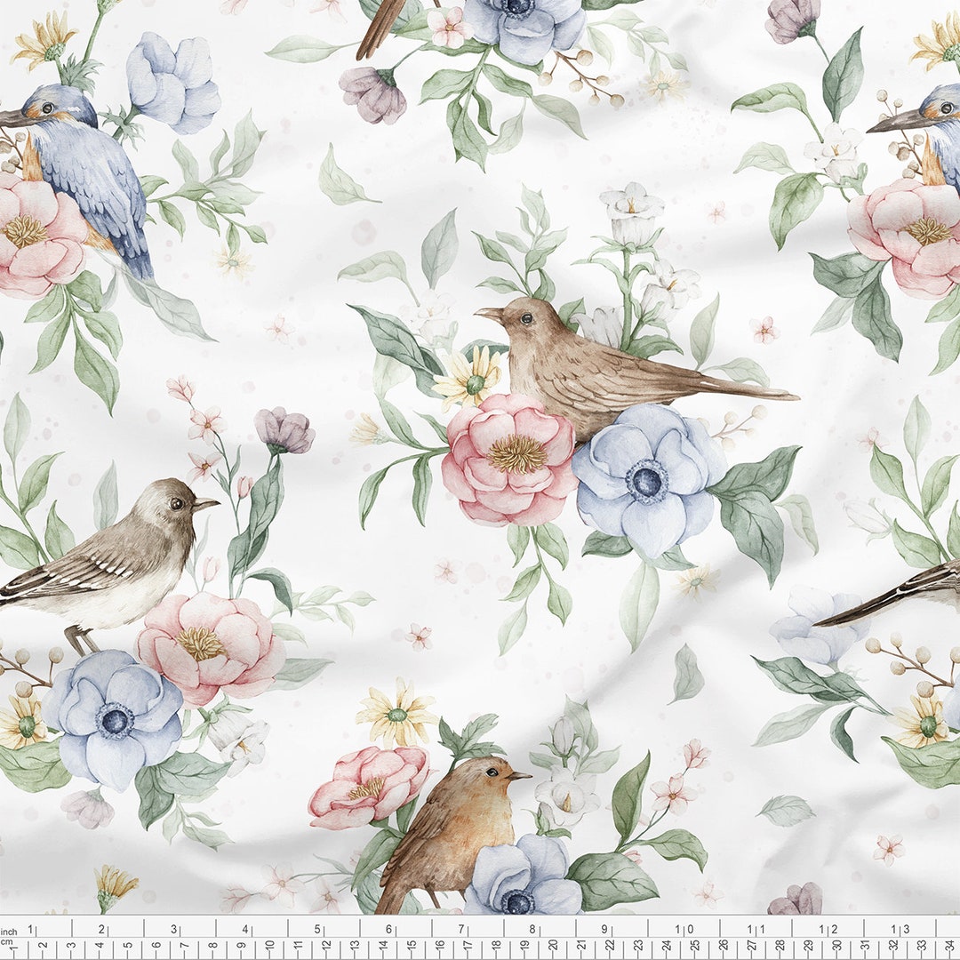 Cotton Fabric Watercolor Bird Fabric by the Yard Beautiful Birds Home ...