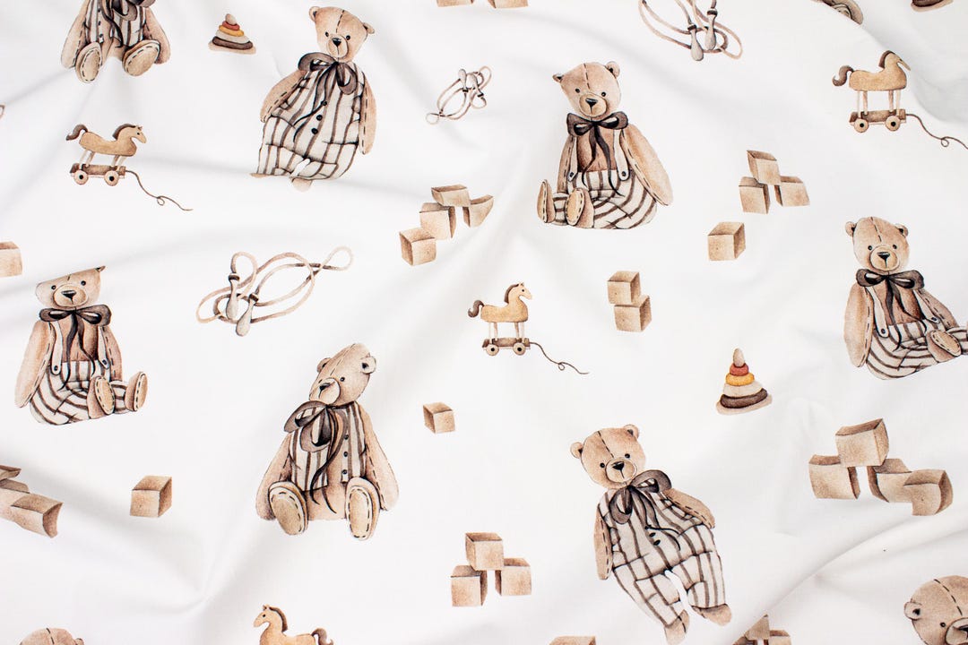 Cotton Fabric Teddy Bear, Premium Digital Print Cotton, Extra Width ...
