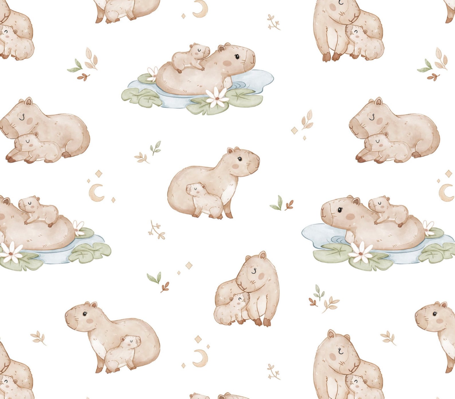 Capybara Cotton Fabric by the Yard, Premium Cotton Fabric, Digital ...