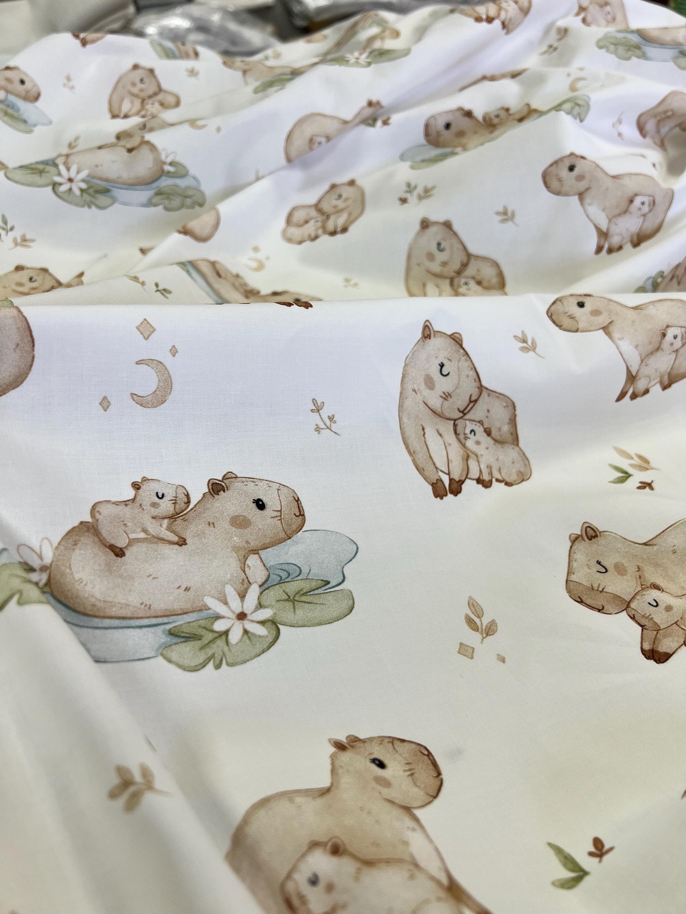 Capybara Cotton Fabric by the Yard, Premium Cotton Fabric, Digital ...