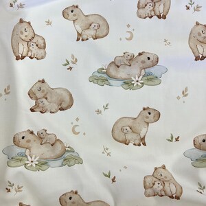Capybara Cotton Fabric by the Yard, Premium Cotton Fabric, Digital ...