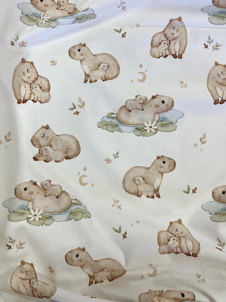 Capybara Cotton Fabric by the Yard, Premium Cotton Fabric, Digital ...