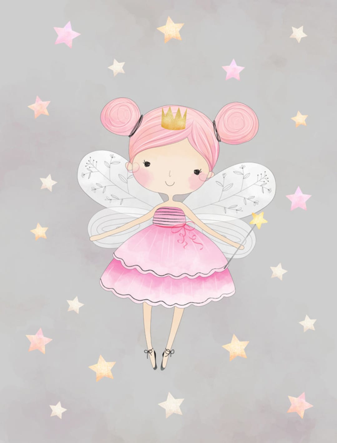 Cotton Panels Fairy Princess Print at Gray Premium Cotton Fabric for ...