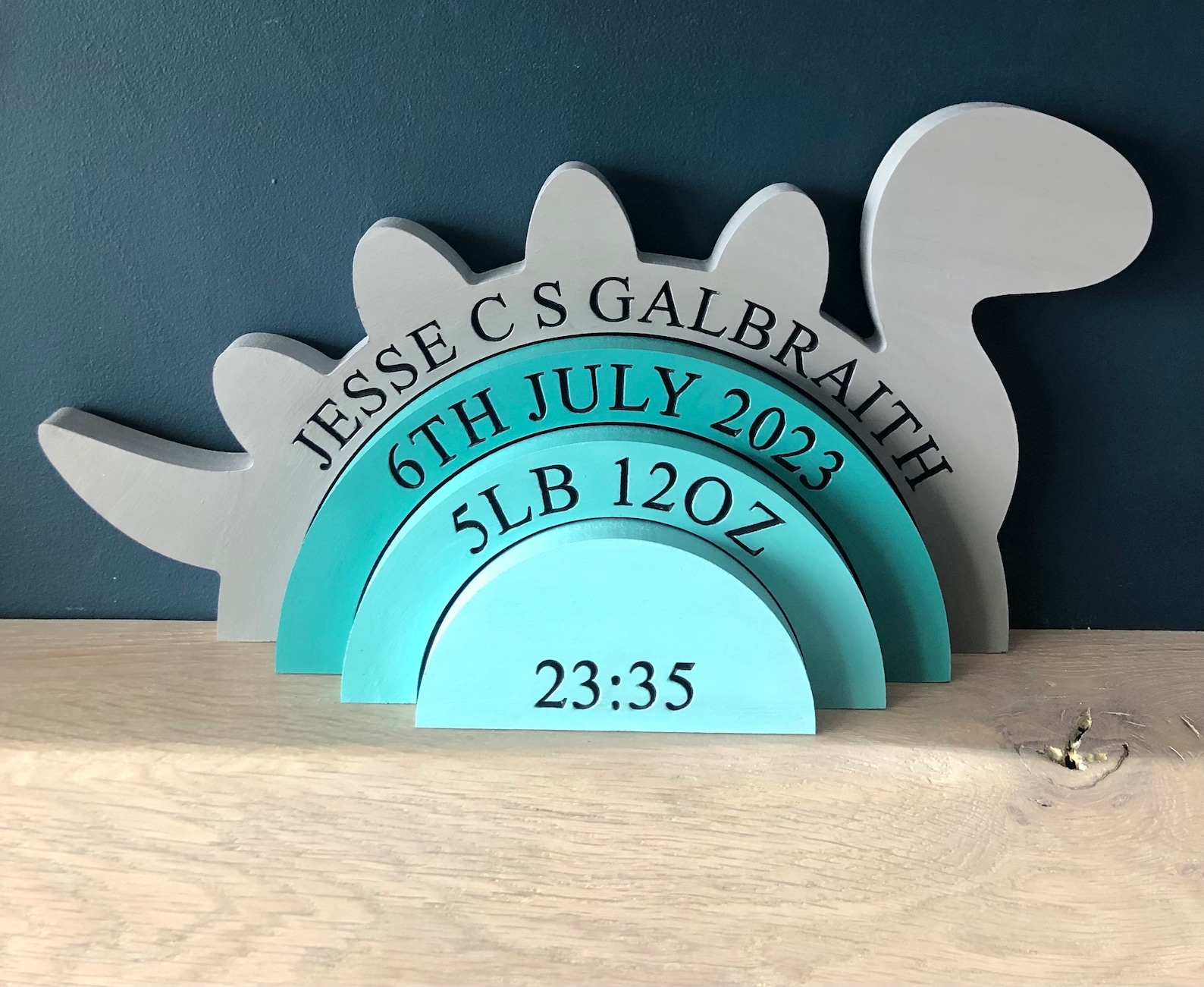 Personalised Wooden Dinosaur Stacker, Engraved Wooden Rainbow Stacker ...