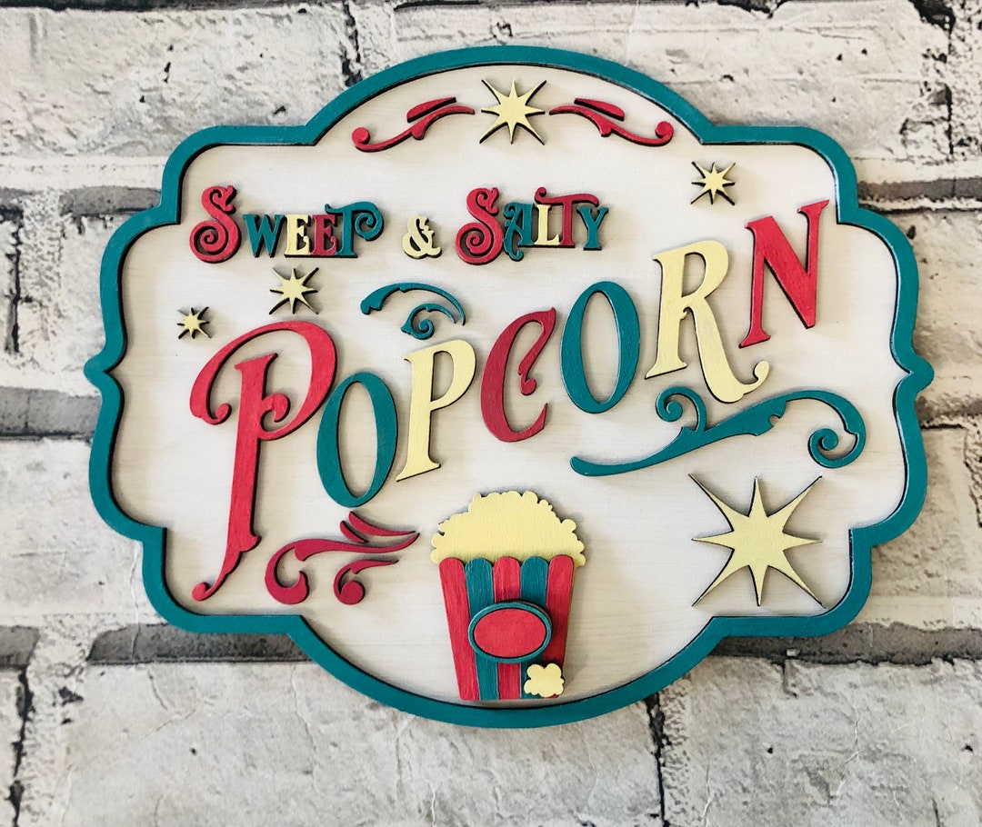 Retro Popcorn Sign Popcorn Wall Sign Movie Night Decor - Etsy