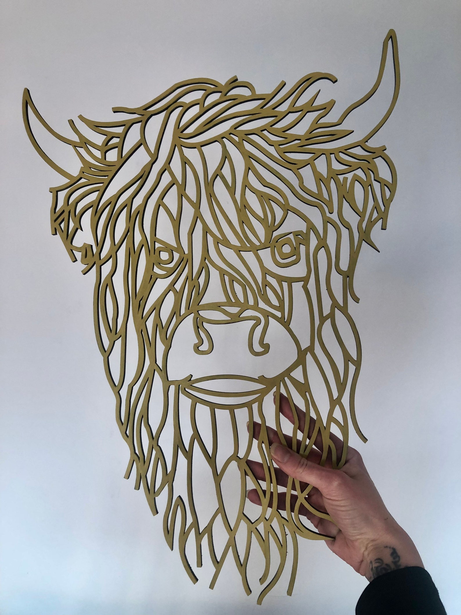 Geometric Highland Cow, Highland Cow Wooden Wall Art, Geometric Wall ...
